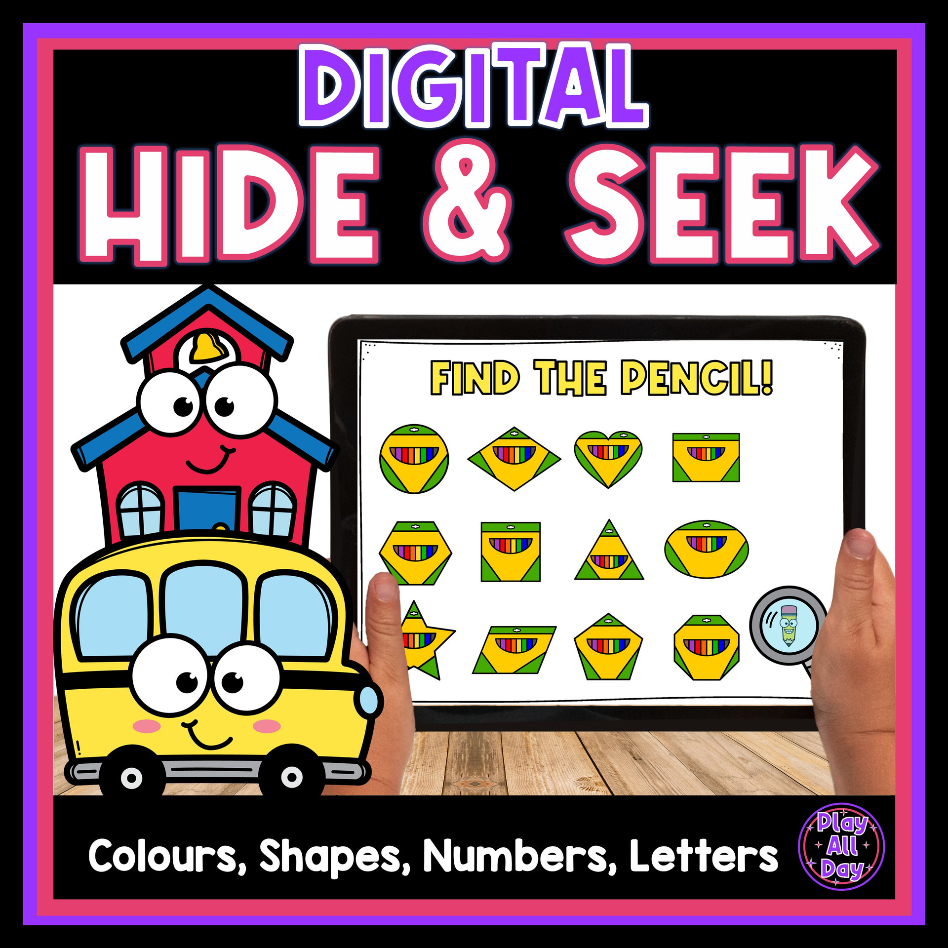 Back to School Digital Hide and Seek | Letters Numbers Shapes Colors