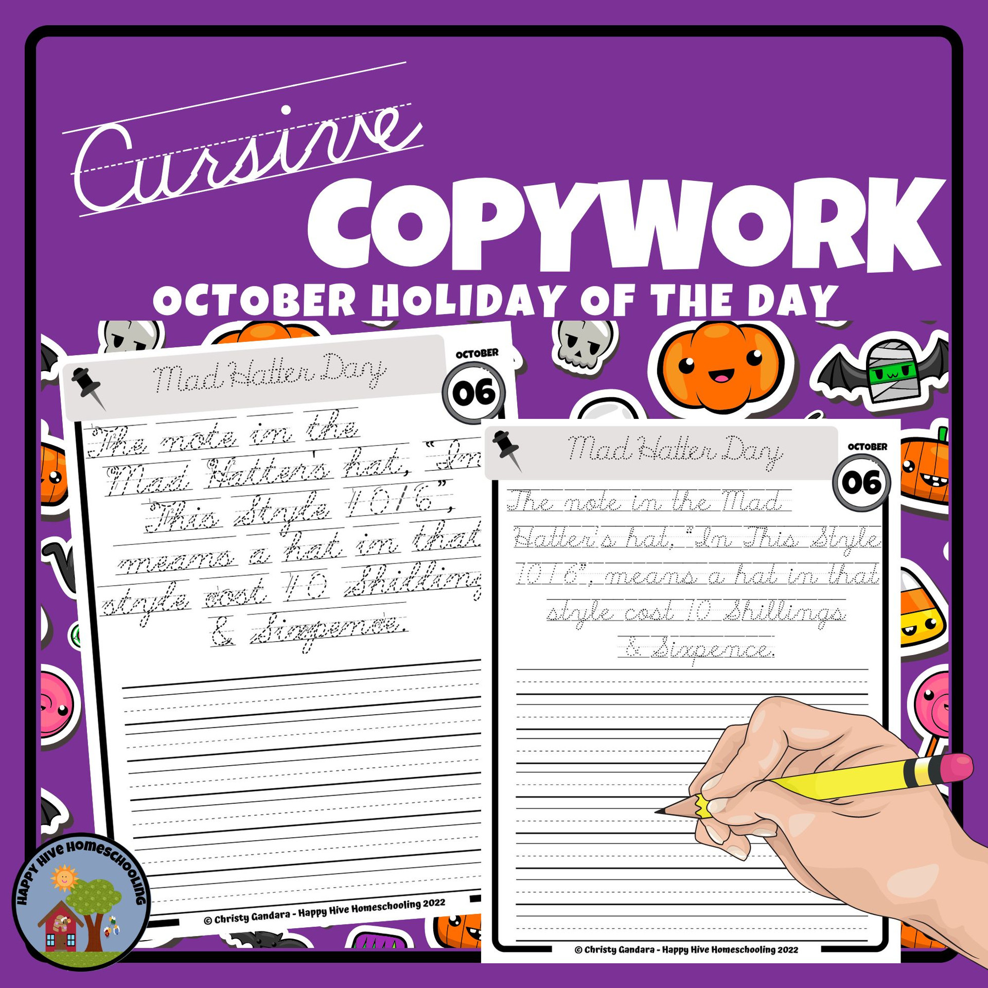 October Holiday Handwriting - Cursive