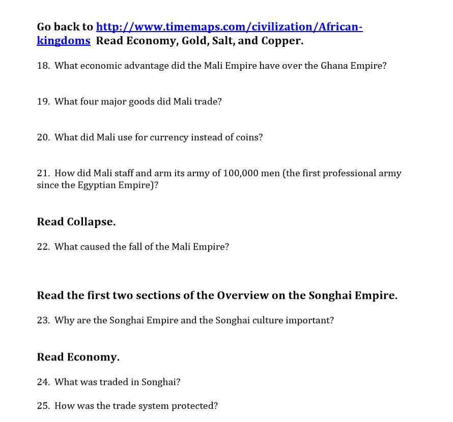 African Empires and Kingdoms Webquest