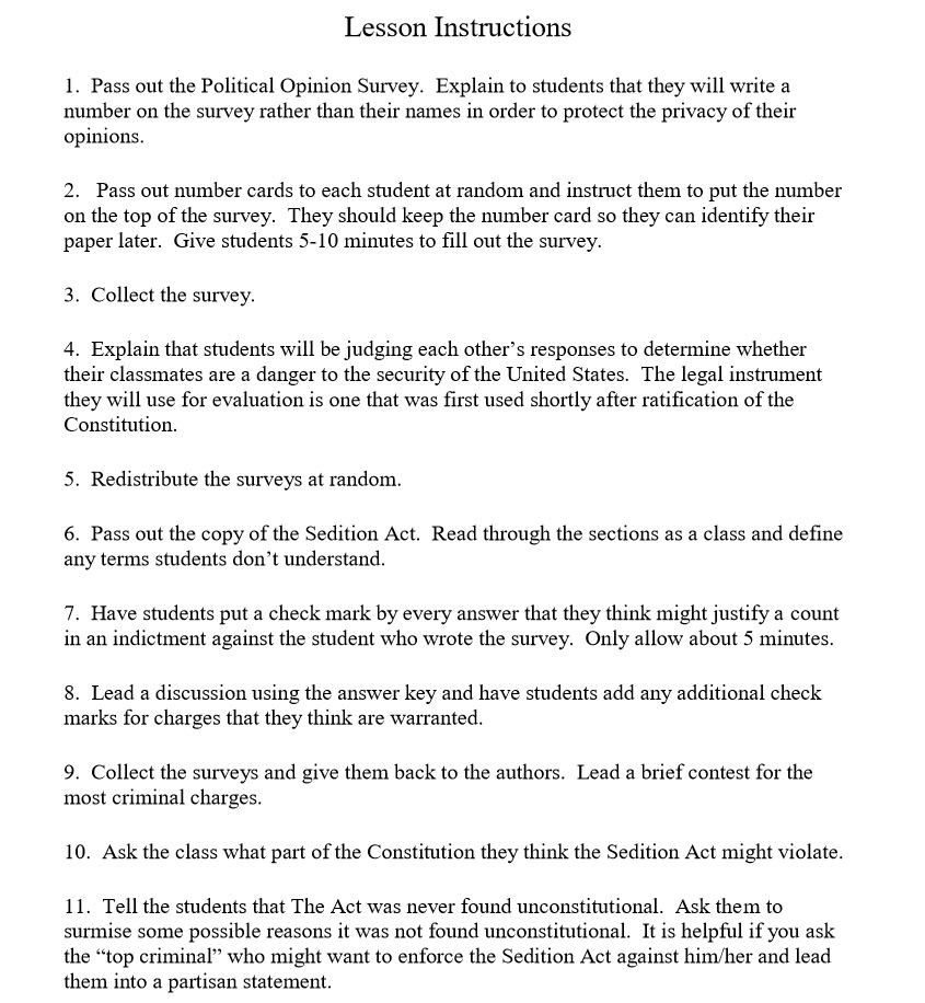 Alien and Sedition Act of 1798 Simulation