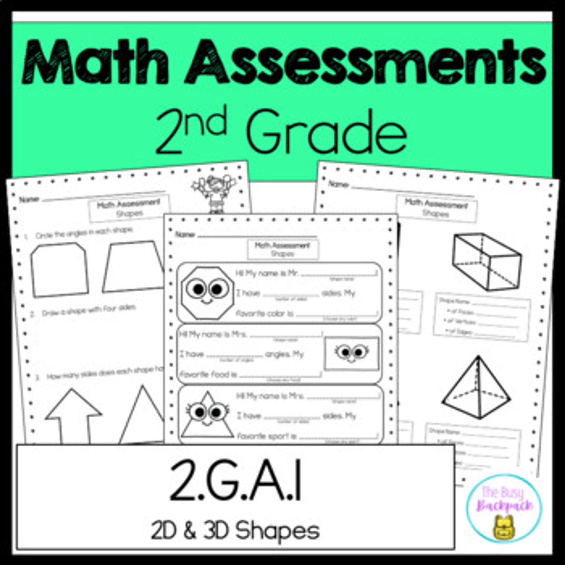 2nd Grade 2.G.1 Geometry Shapes Math Assessment 2.G.A.1
