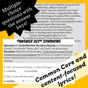 Synonyms and Antonyms Passages and Activities Using Rap Songs - Amped ...