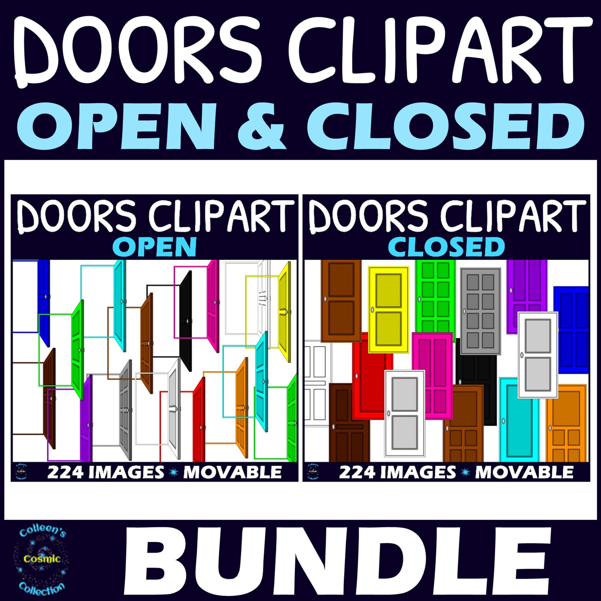 Rainbow Doors Clipart MINI BUNDLE - Open and Closed Doors
