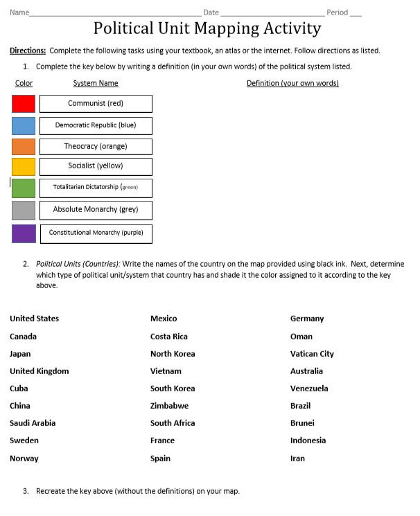 Political Units/Systems Mapping Activity - Amped Up Learning