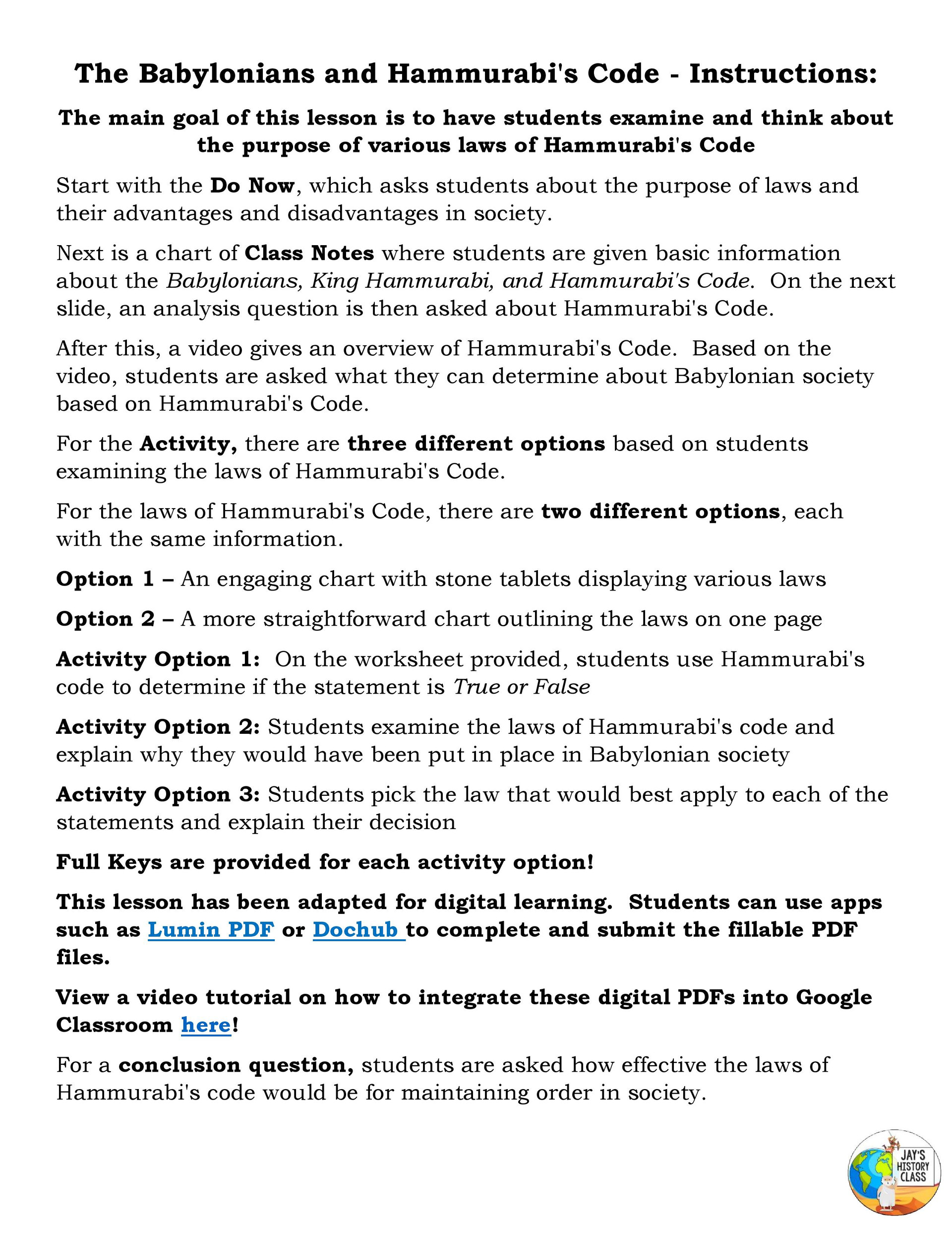 Code of Hammurabi Lesson