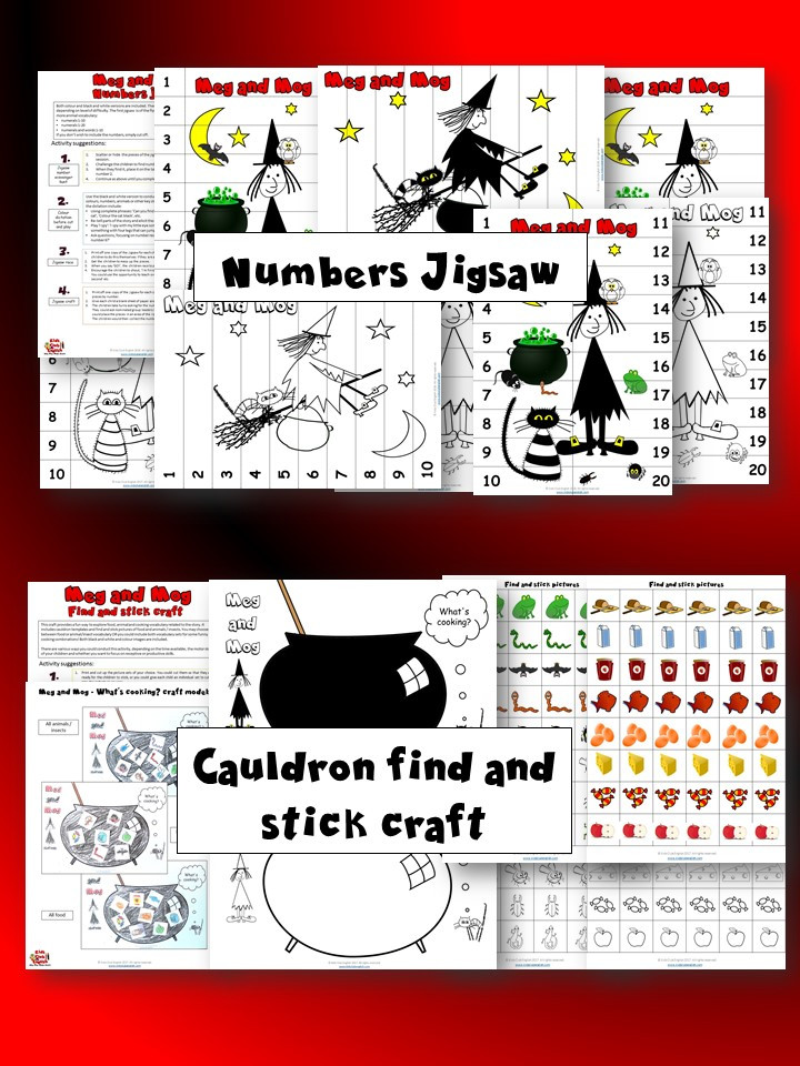 Meg and Mog Activity Pack - Halloween, food, clothes, animals