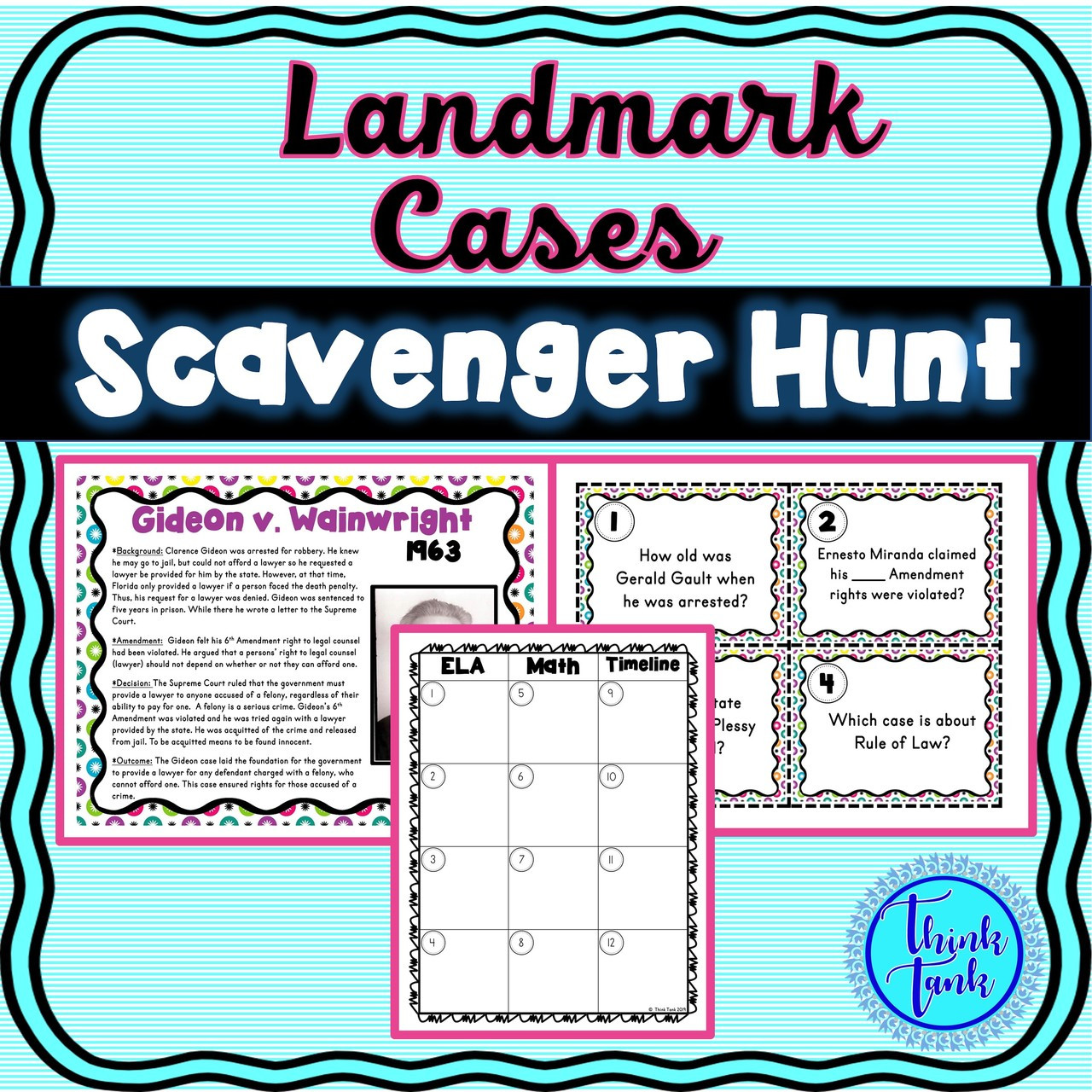 Supreme Court Cases Scavenger Hunt - Brown V Board, Miranda, Gideon ...