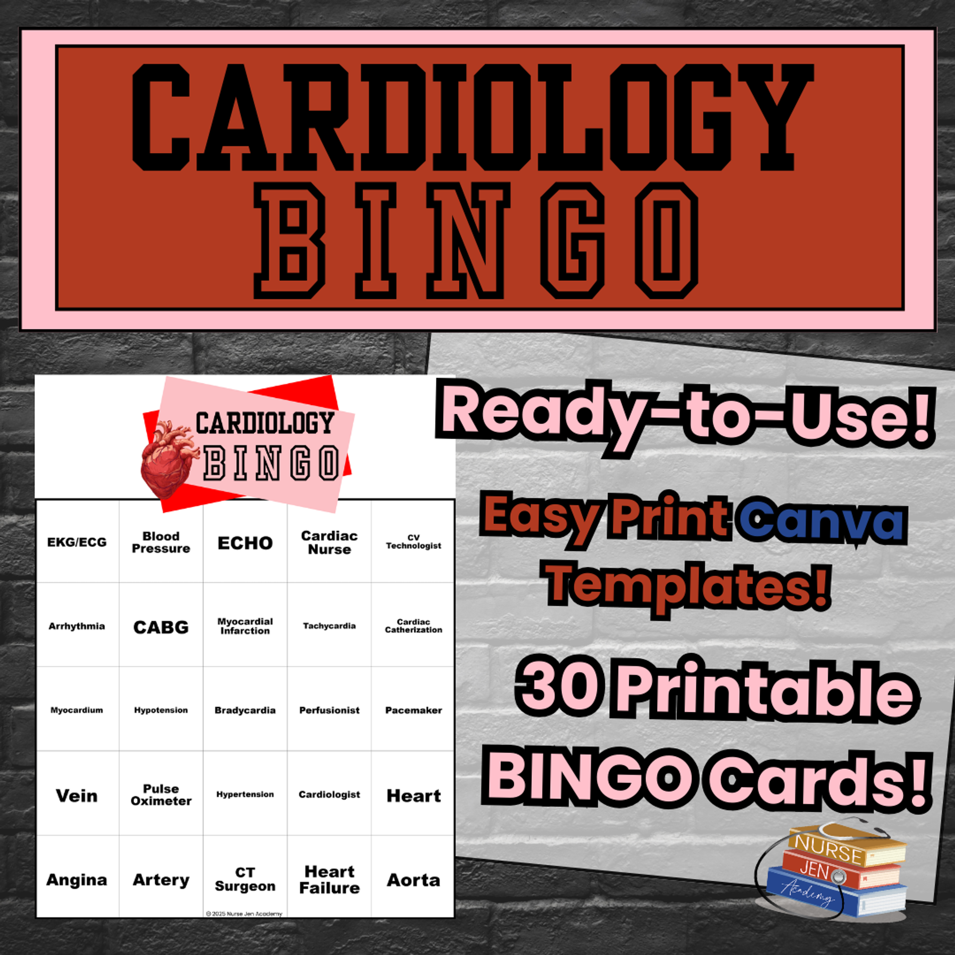 Cardiology BINGO Game/Flashcards | Cardiovascular & Heart Health Lesson for CTE