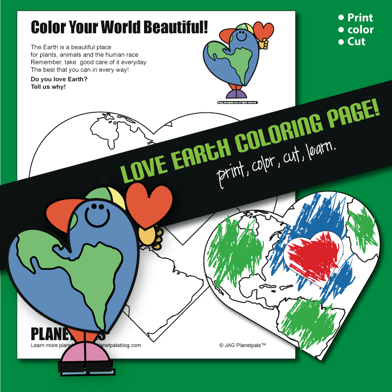 Planetpals Earthday I LOVE EARTH Coloring Page Activity & Poem Earth ...