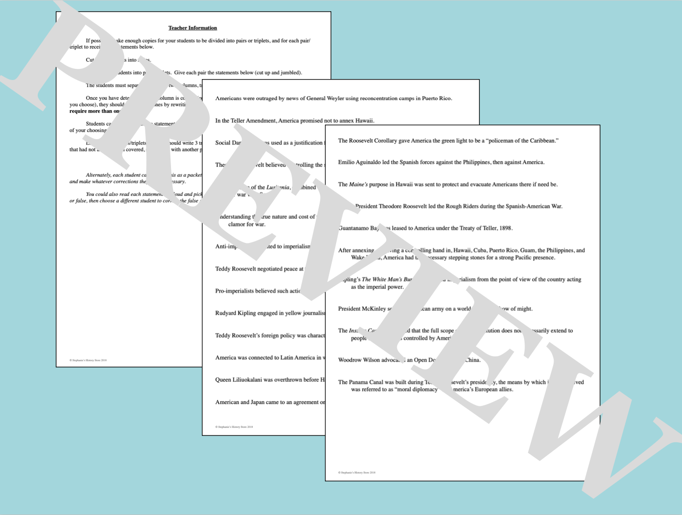 US Imperialism True False Fix Review Game