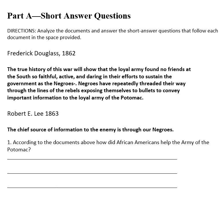 Civil War Test and Key: 25 Multiple Choice and 4 Documents Based ...