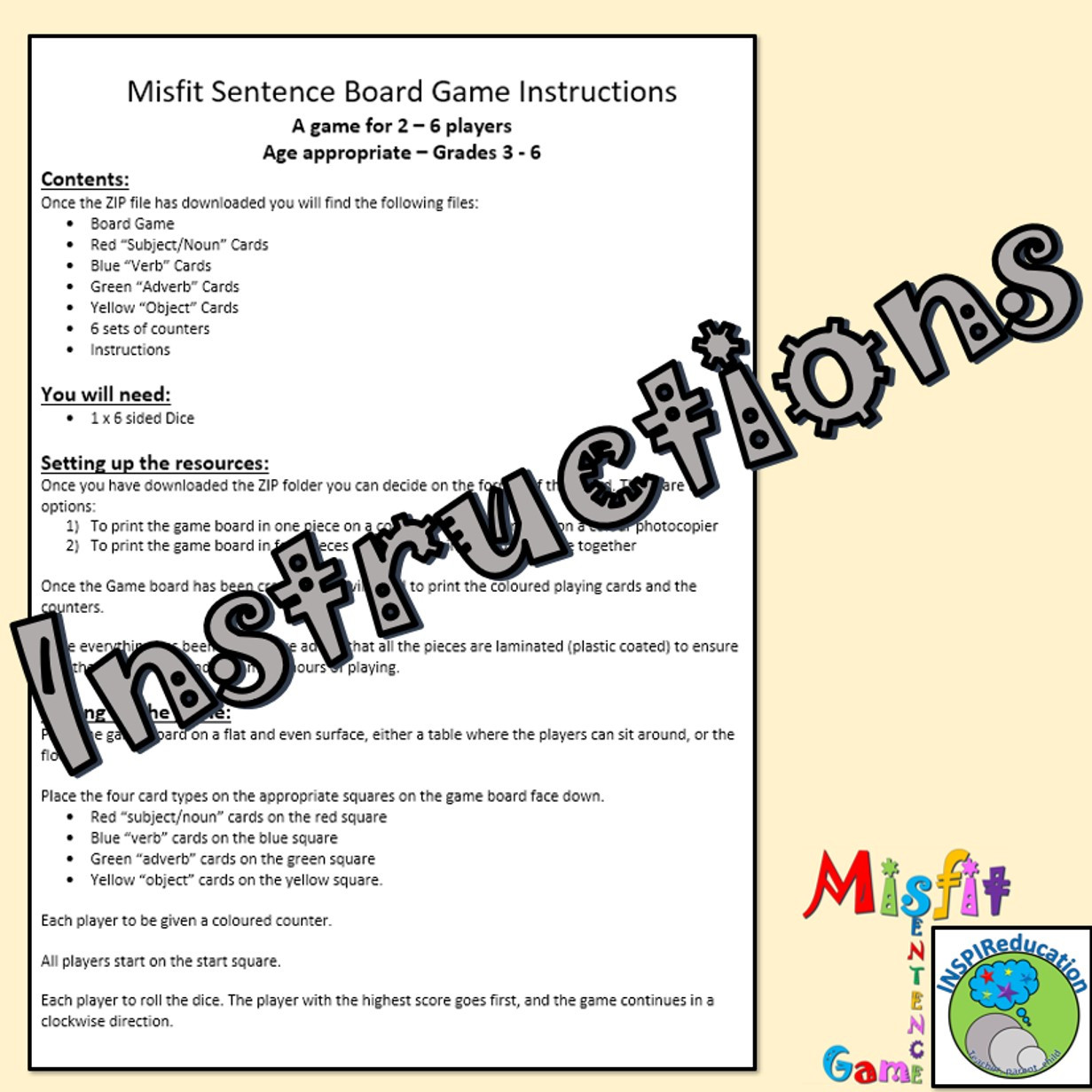 Sentence Construction "Misfit Sentence Board Game" - Amped Up Learning