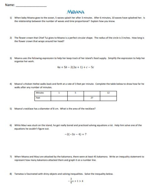 7th Grade Moana Math Review - Amped Up Learning