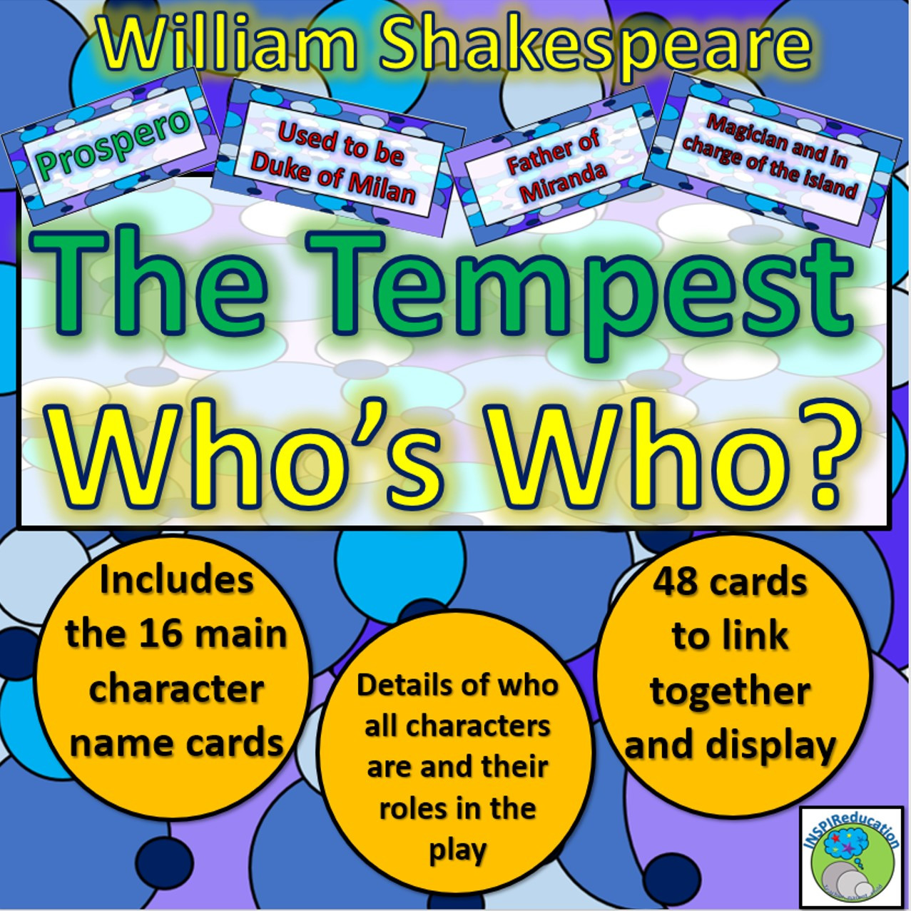 Shakespeare's The Tempest: Character Cards for display and matching ...