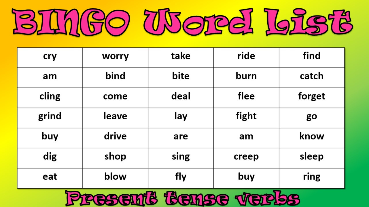 Irregular Past Tense/Present Tense Verb Bingo (30 Players) - Amped Up ...