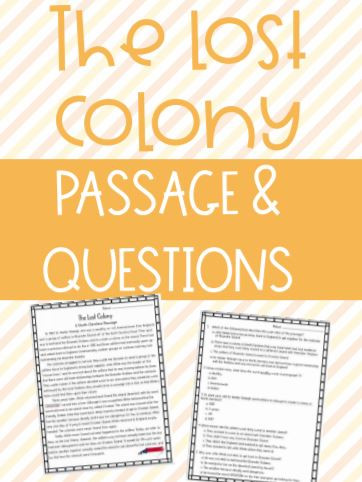 Lost Colony Reading Passage and Comprehension Questions Social Studies ...