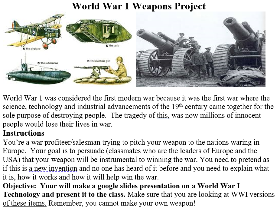 Weapons of World War 1 project - Amped Up Learning