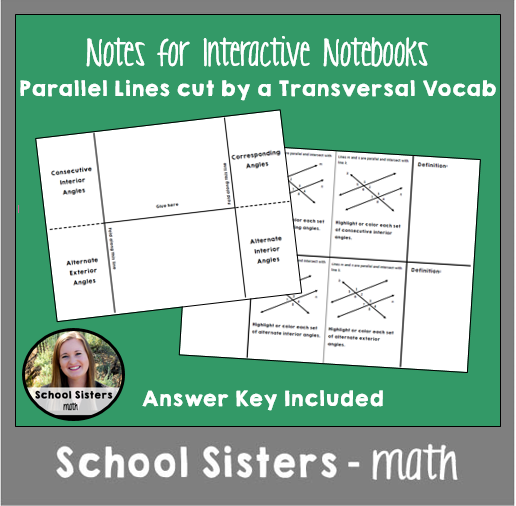 Parallel Lines and Angles Vocabulary Notes for Interactive Notebooks ...