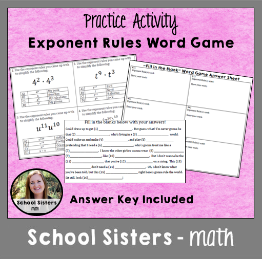 Exponent Rules Word Game - Amped Up Learning
