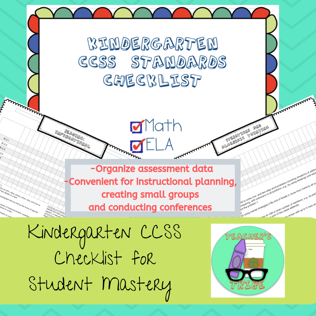 CCSS Kindergarten Standards Checklist for Student Mastery - Amped Up ...