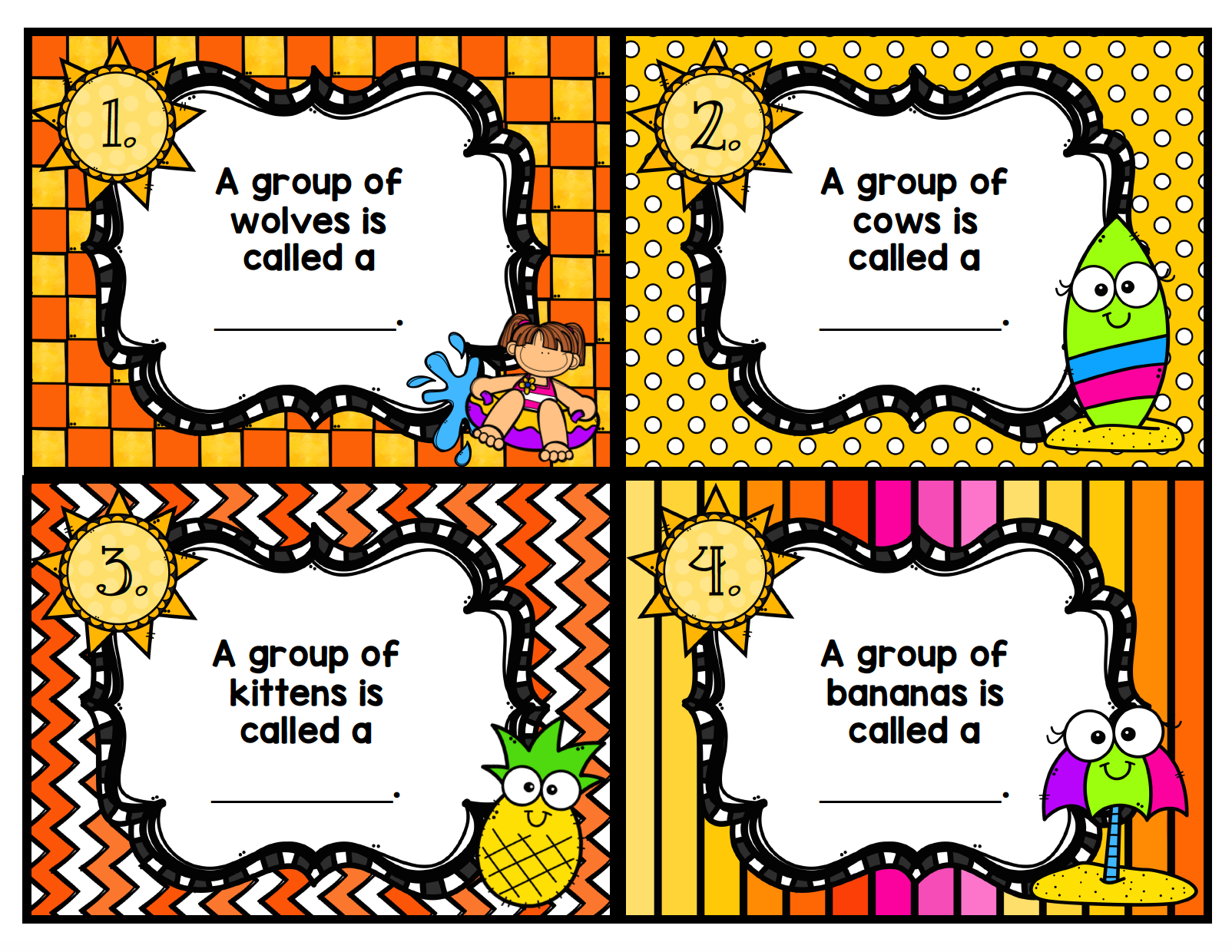 Collective Nouns Summer Task Cards Scoot - Amped Up Learning