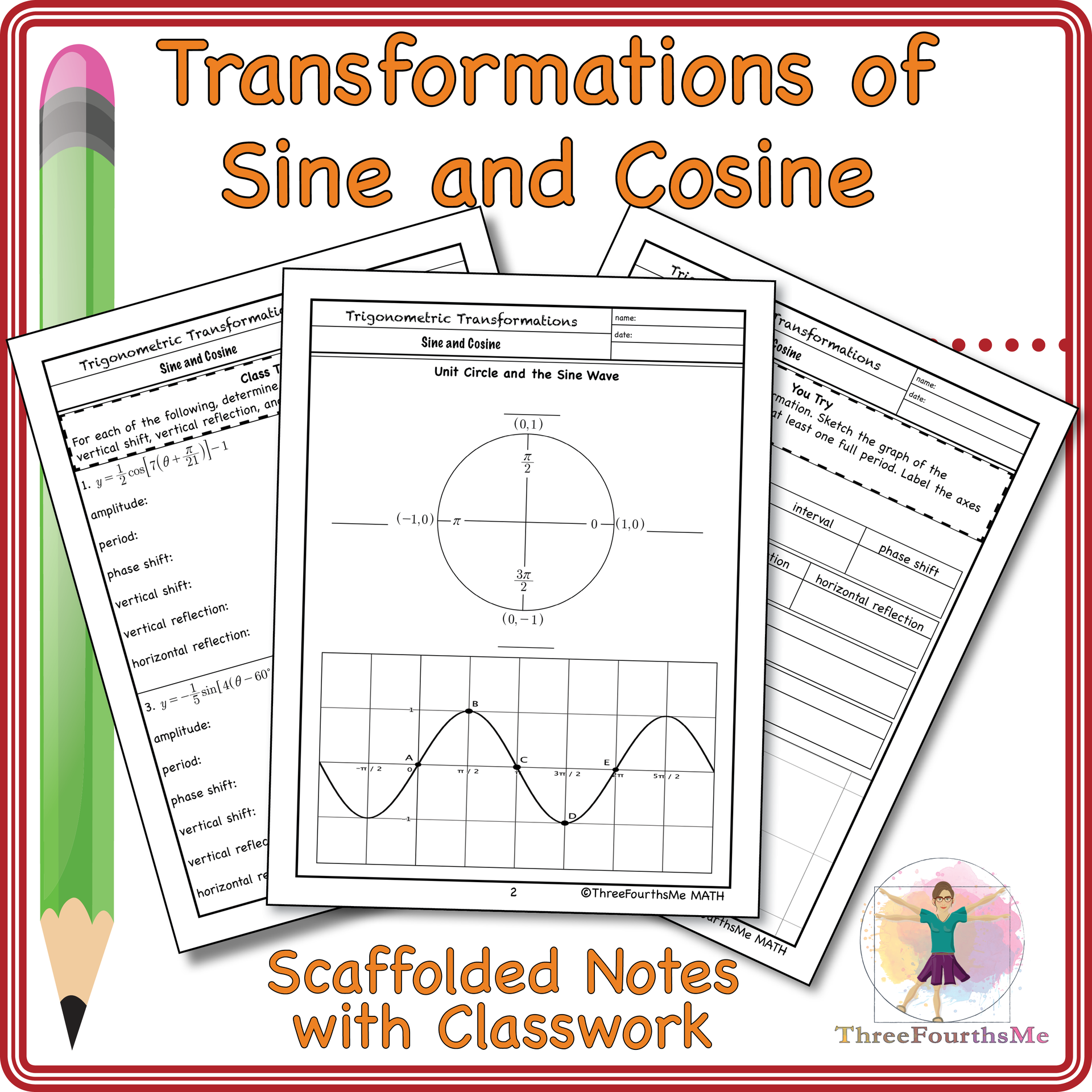 Transformations Sine and Cosine Scaffolded Notes with Classwork - Amped ...