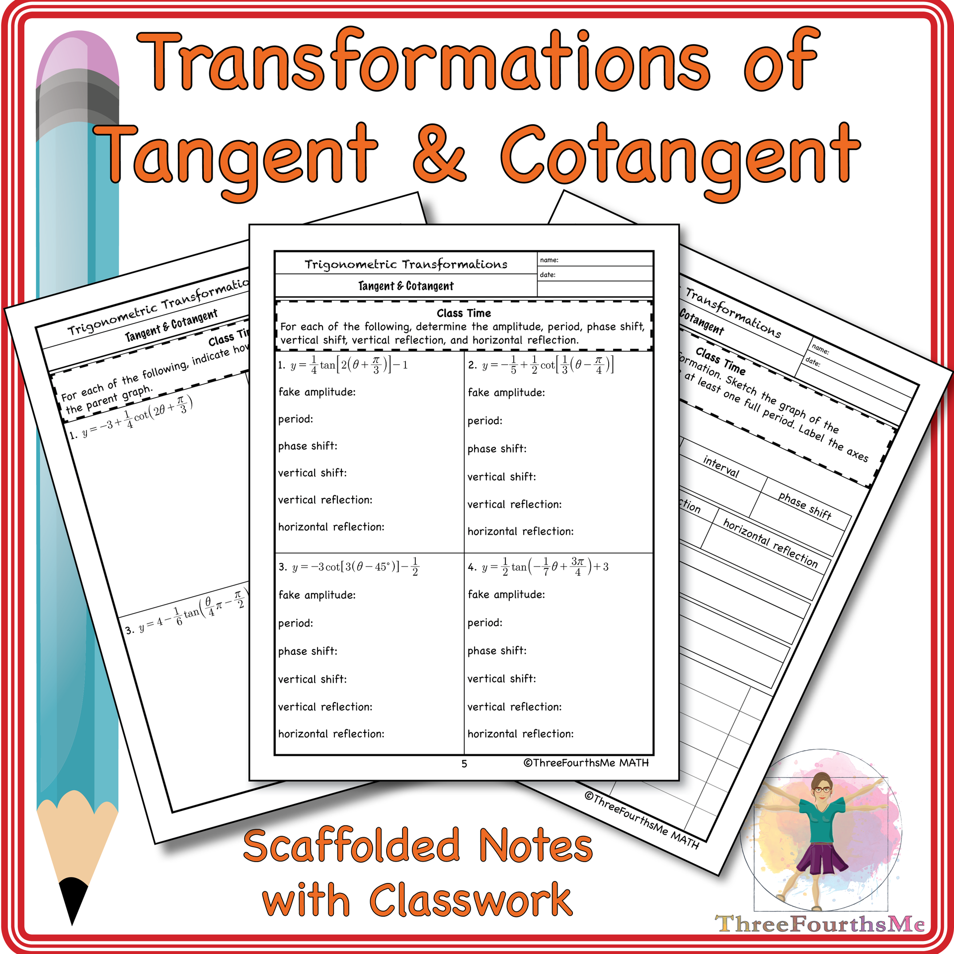 Transformations of Tangent & Cotangent Scaffolded Notes with Classwork ...
