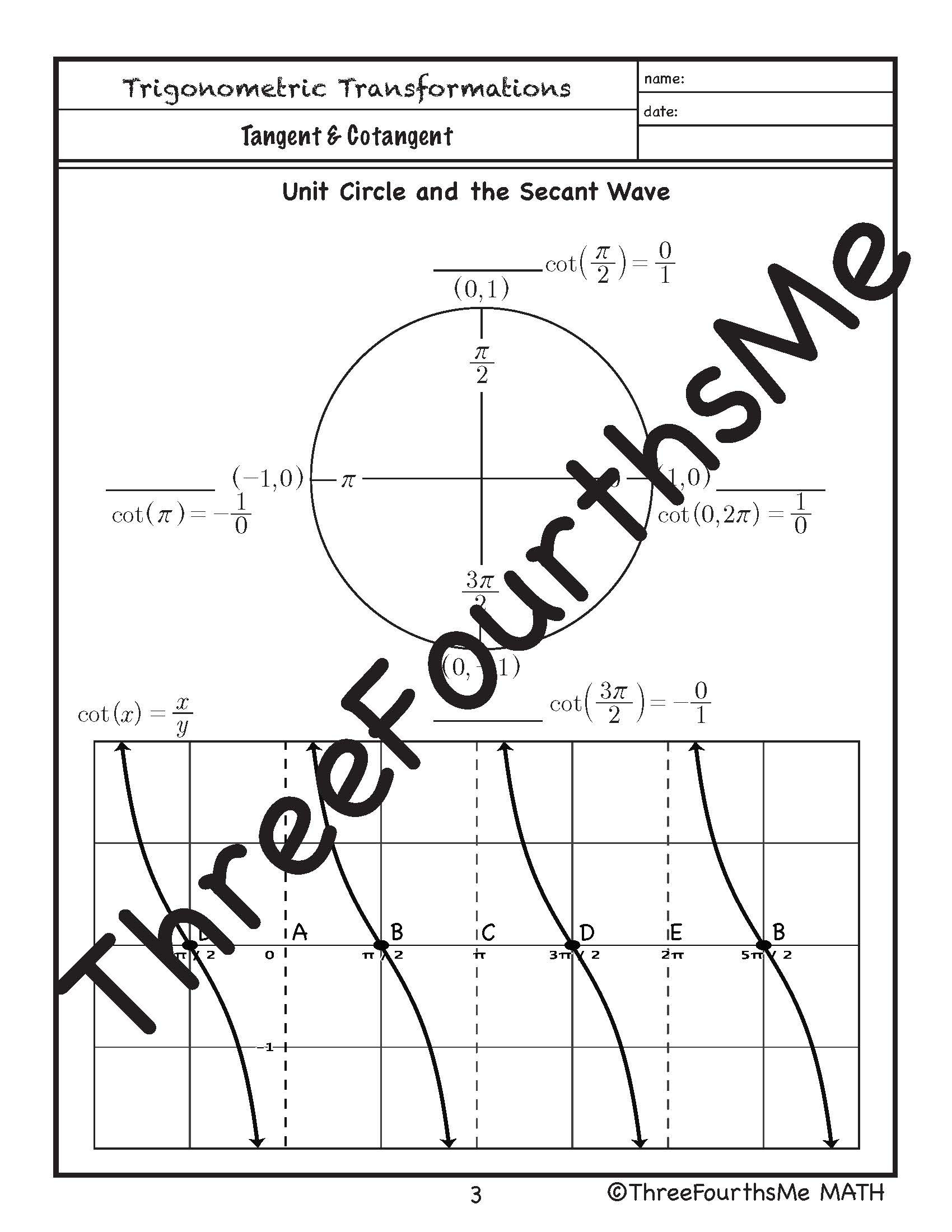 Transformations of Tangent & Cotangent Scaffolded Notes with Classwork ...