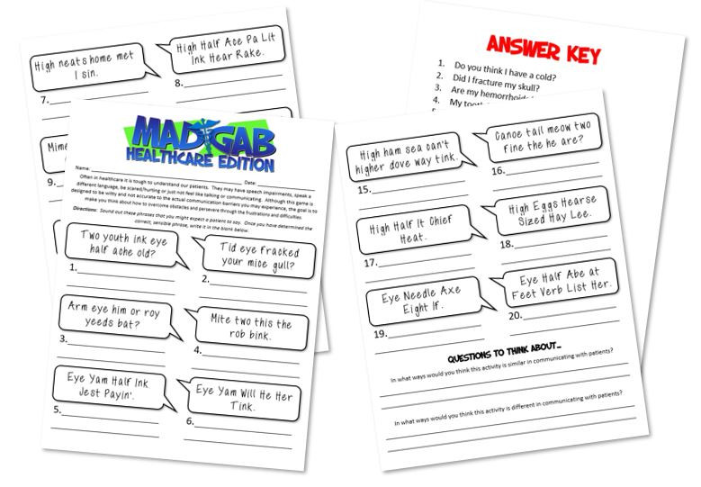 Mad Gab- Healthcare Edition (Communication)- Great for Health Science ...