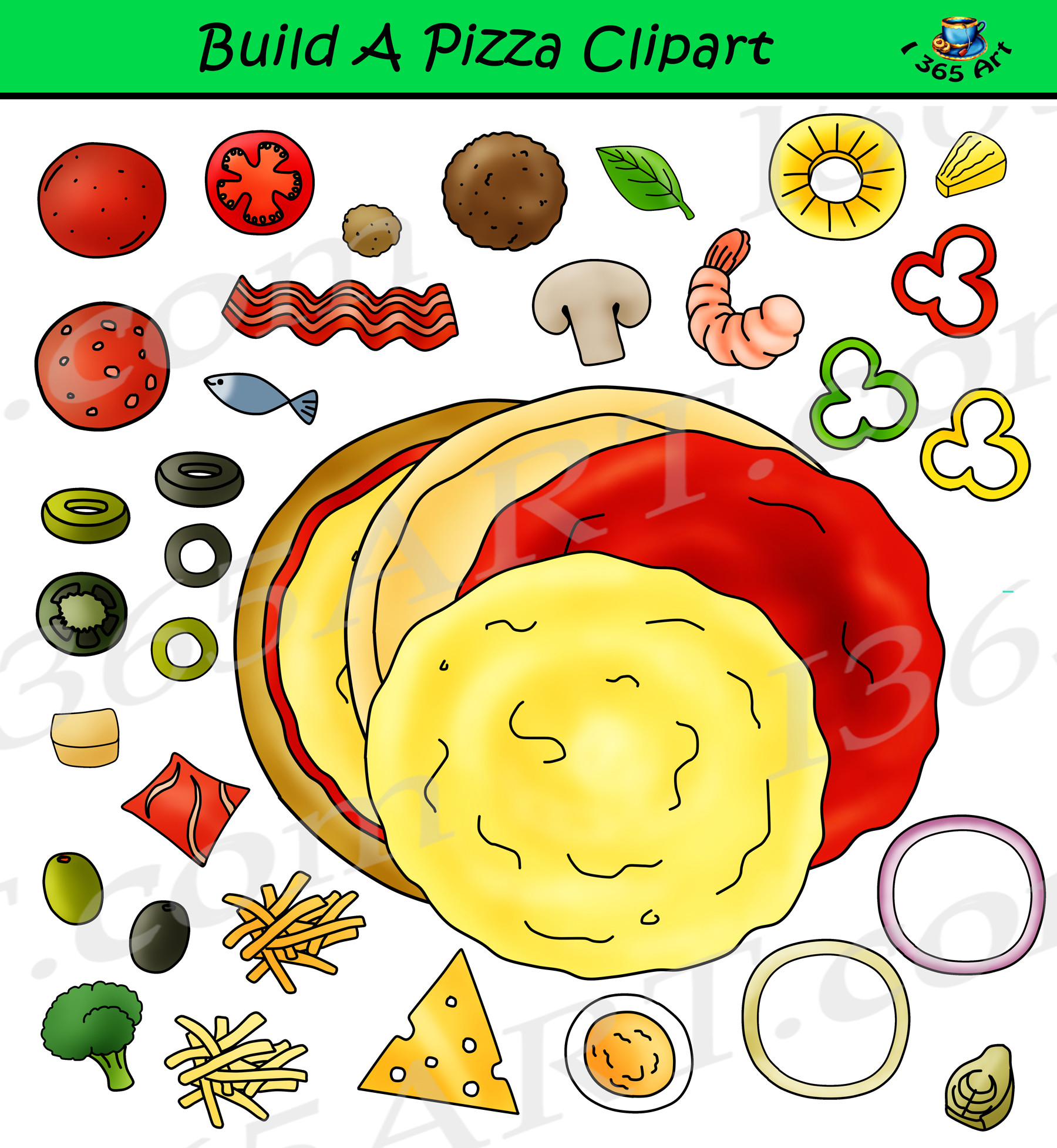 Build A Pizza Clipart Set Download - Amped Up Learning
