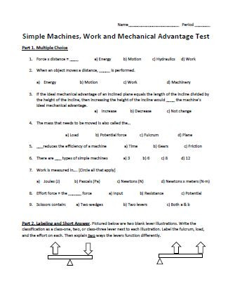Work, Simple Machines, and Mechanical Advantage Unit Test - Amped Up ...