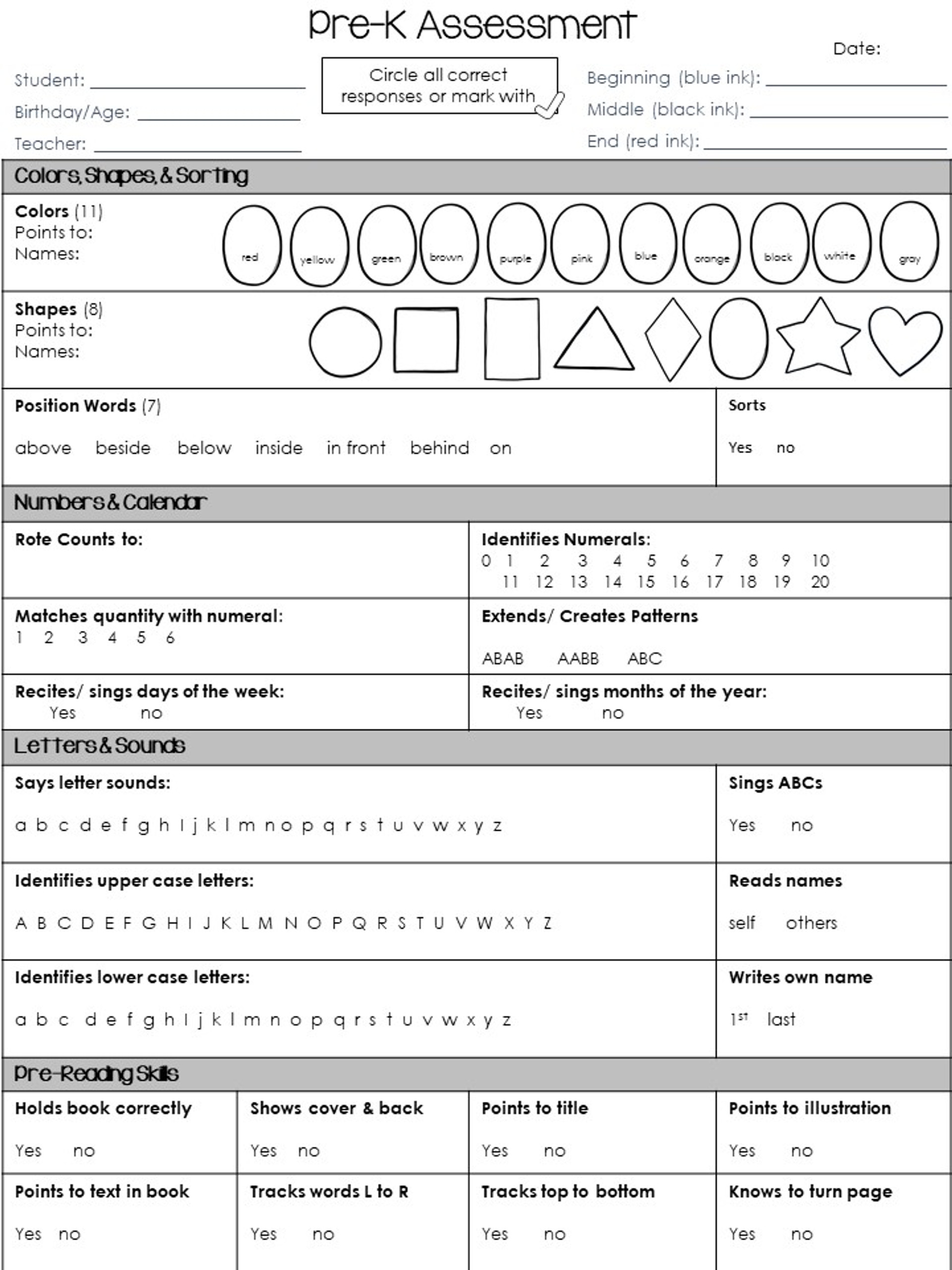 Pre K Assessment - Amped Up Learning