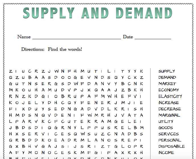 Supply and Demand Word Search - Amped Up Learning