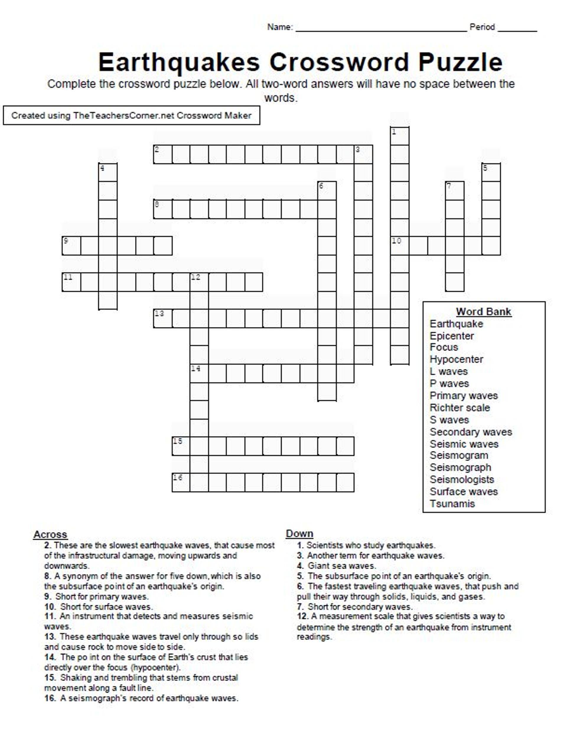 Volcanoes and Earthquakes Crossword Puzzle Set - Amped Up Learning