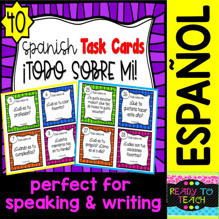 Spanish Task Cards - All About me - Todo sobre Mi - 40 Task Cards ...