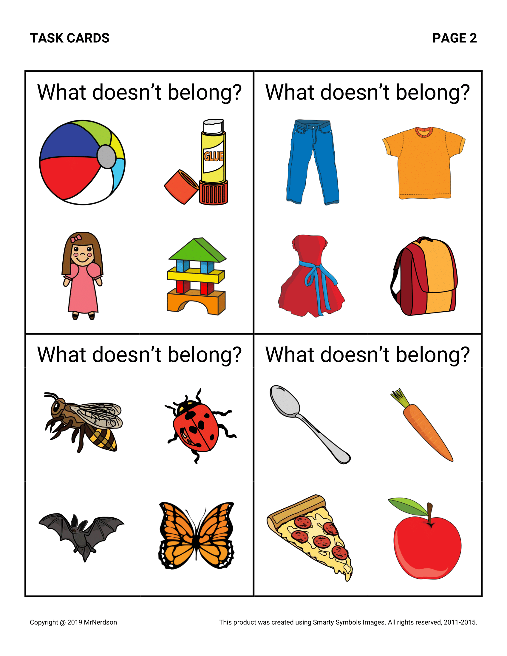 What Doesn't Belong Task Cards - Level 1 - Amped Up Learning