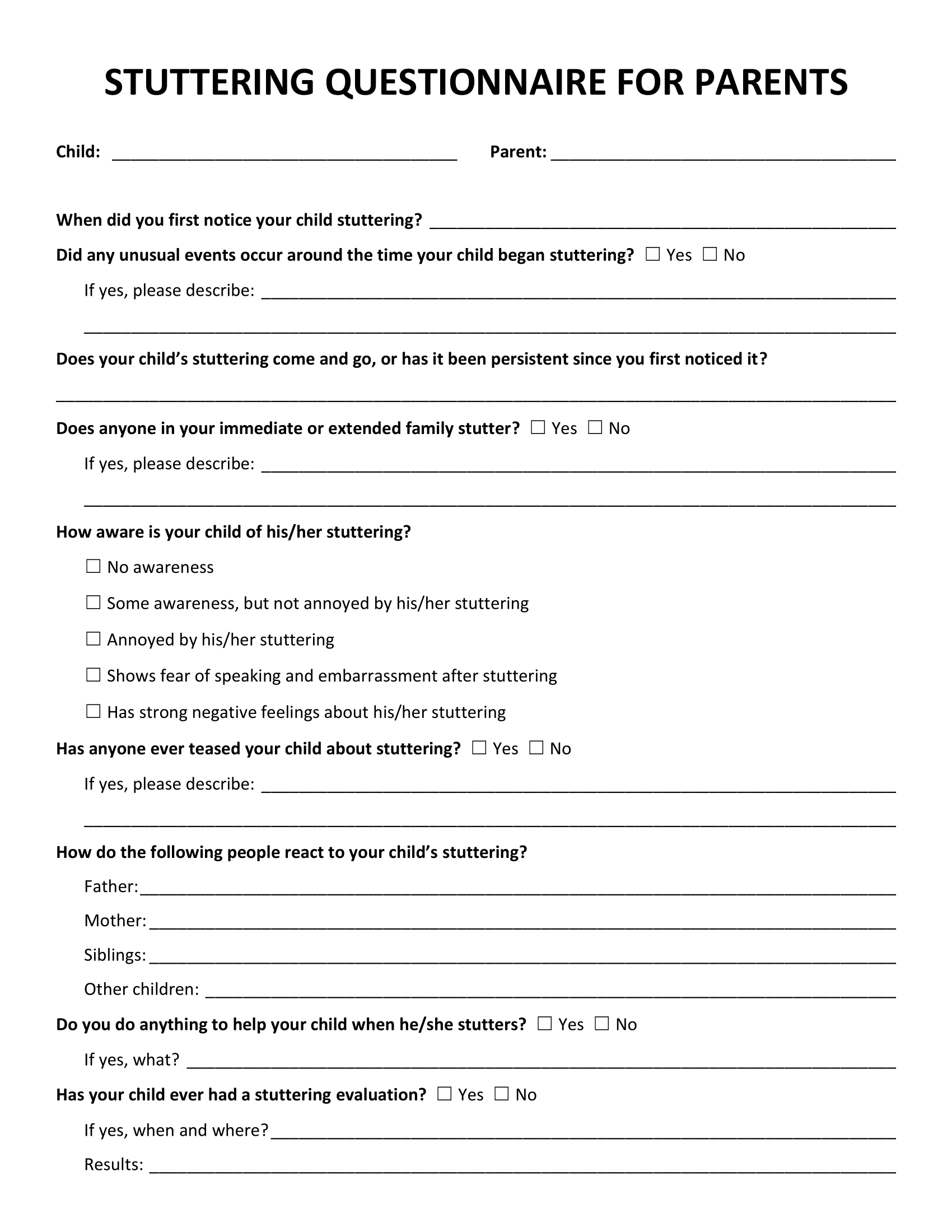 Stuttering Questionnaires for Parents & Teachers - Amped Up Learning