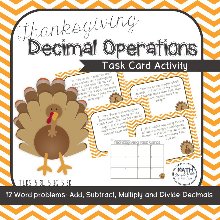 Thanksgiving Decimal Mixed Operation Task Cards - Amped Up Learning