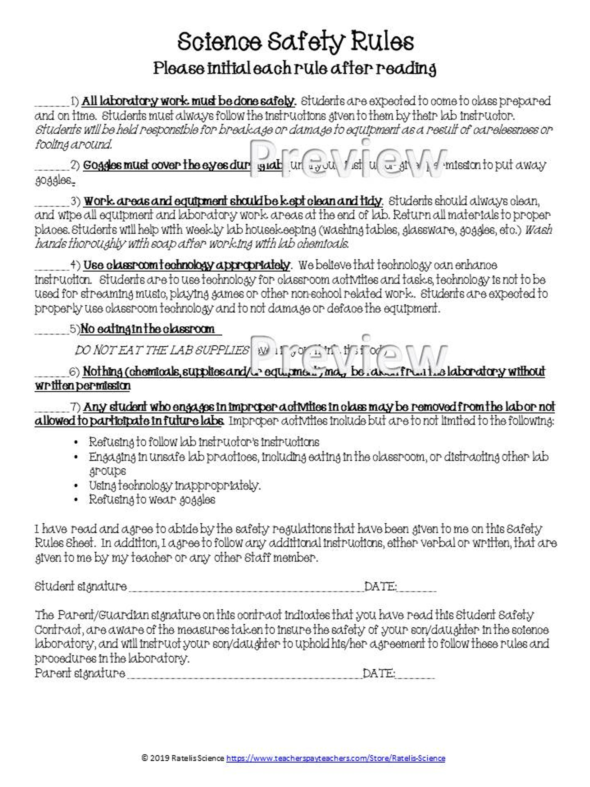 Science Lab Safety Posters With Editable Contract - Amped Up Learning