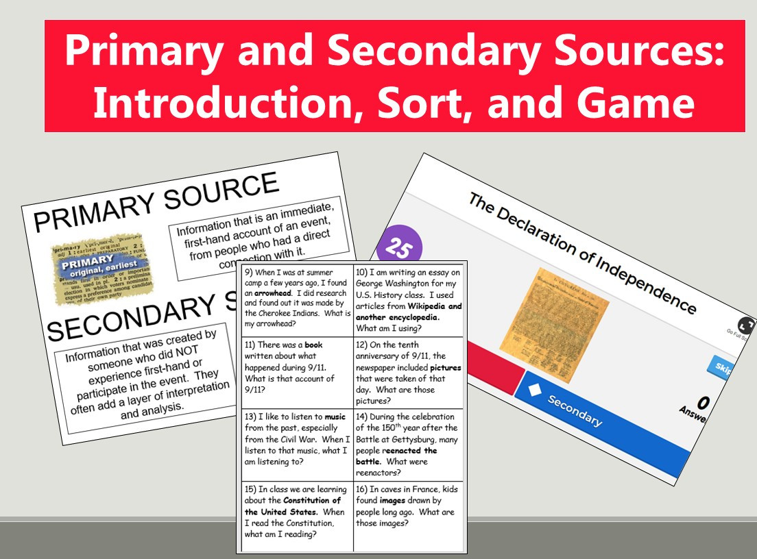 Primary and Secondary Sources: Introduction, Sort, and Game - Amped Up ...