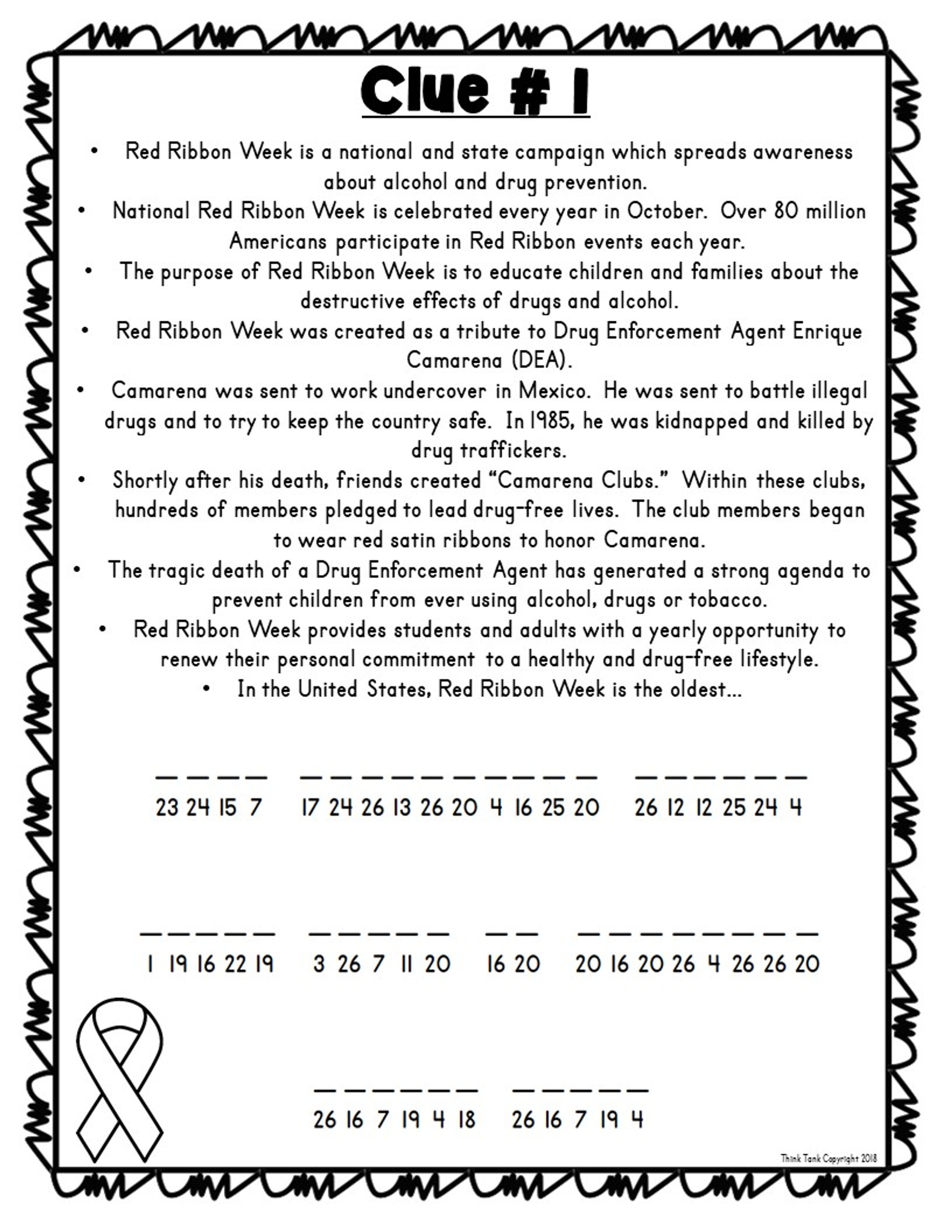 Red Ribbon Week ESCAPE ROOM: Drug and Alcohol Prevention - NO PREP ...