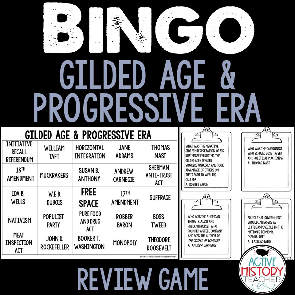Gilded Age & Progressive Era BINGO Review Game STAAR Review - Amped Up ...