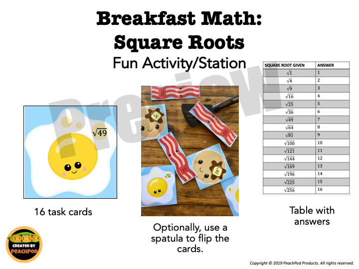 Breakfast Math: Square Roots - Fun Activity/Station - Amped Up Learning