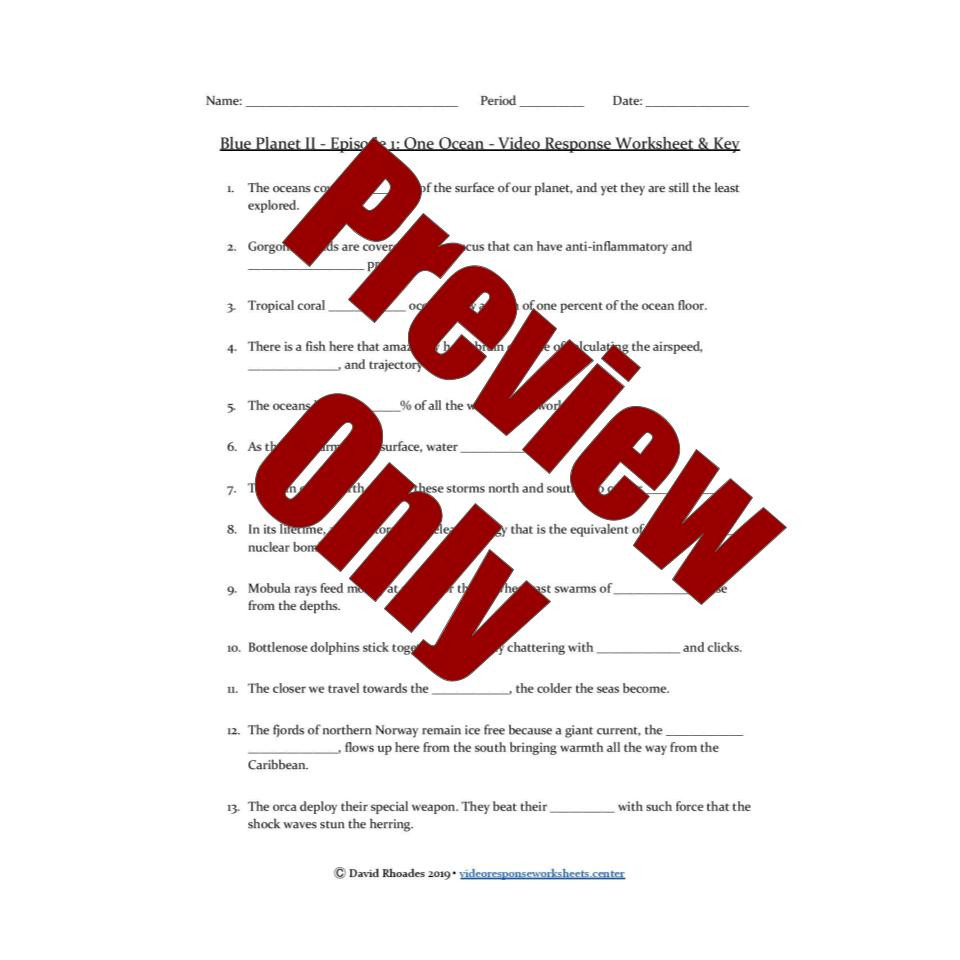 Blue Planet 2 - Episode 1 - One Ocean - Video Response Worksheet & Key ...