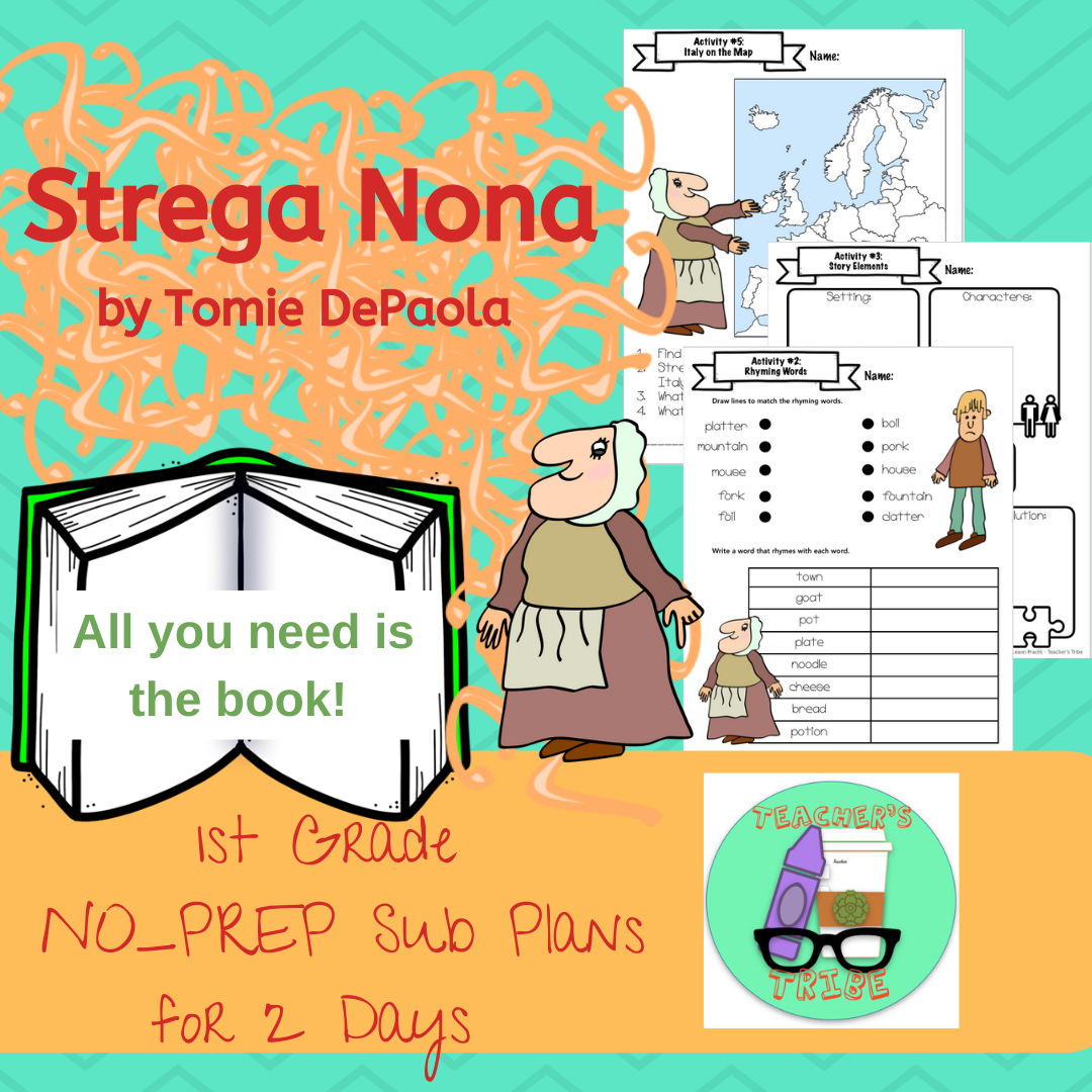 Strega Nona NO-PREP 1st Grade Sub Plans (2 Days) - Amped Up Learning