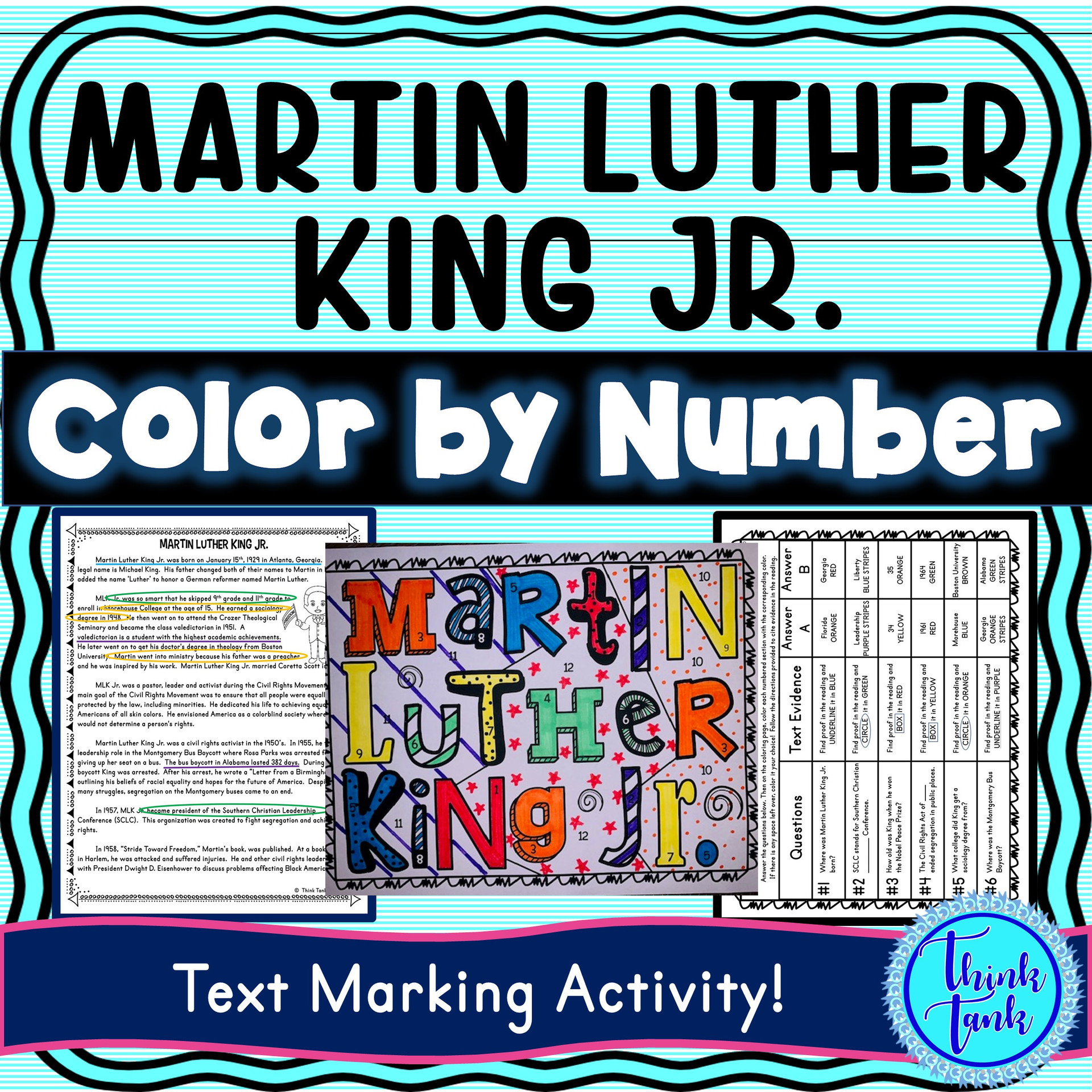 Martin Luther King Jr Color by Number and Text Marking Activity - MLK ...