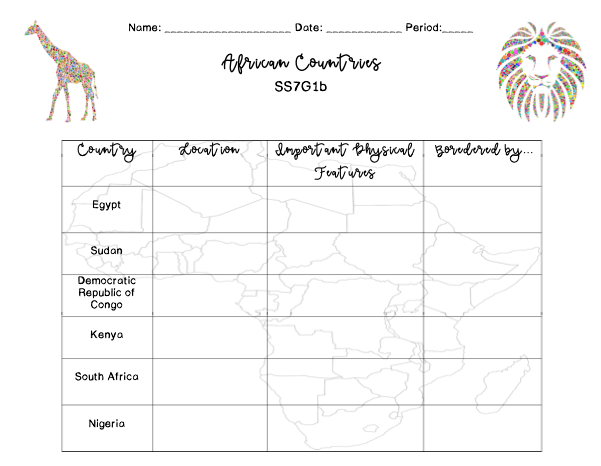 African Countries-SS7G1b Power Point and Activities - Amped Up Learning