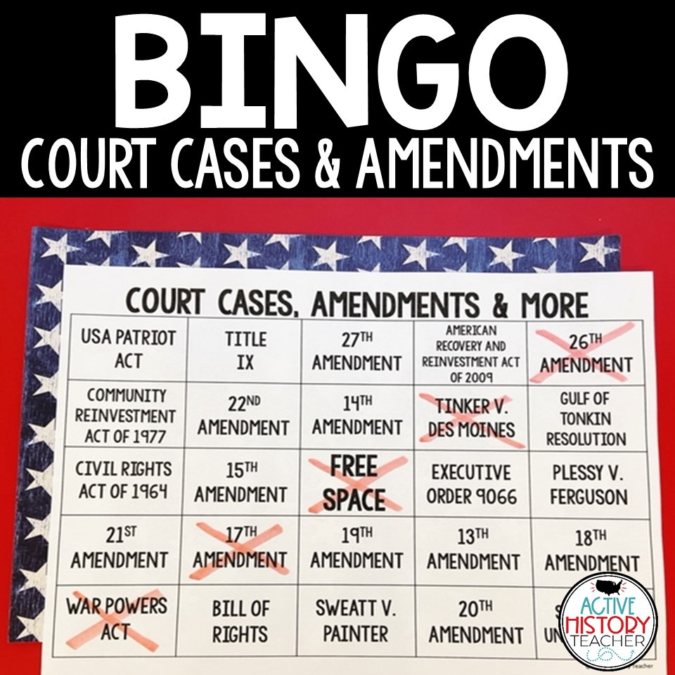 EOC STAAR Review Game: Bingo Court Cases, Amendments and More - Amped ...