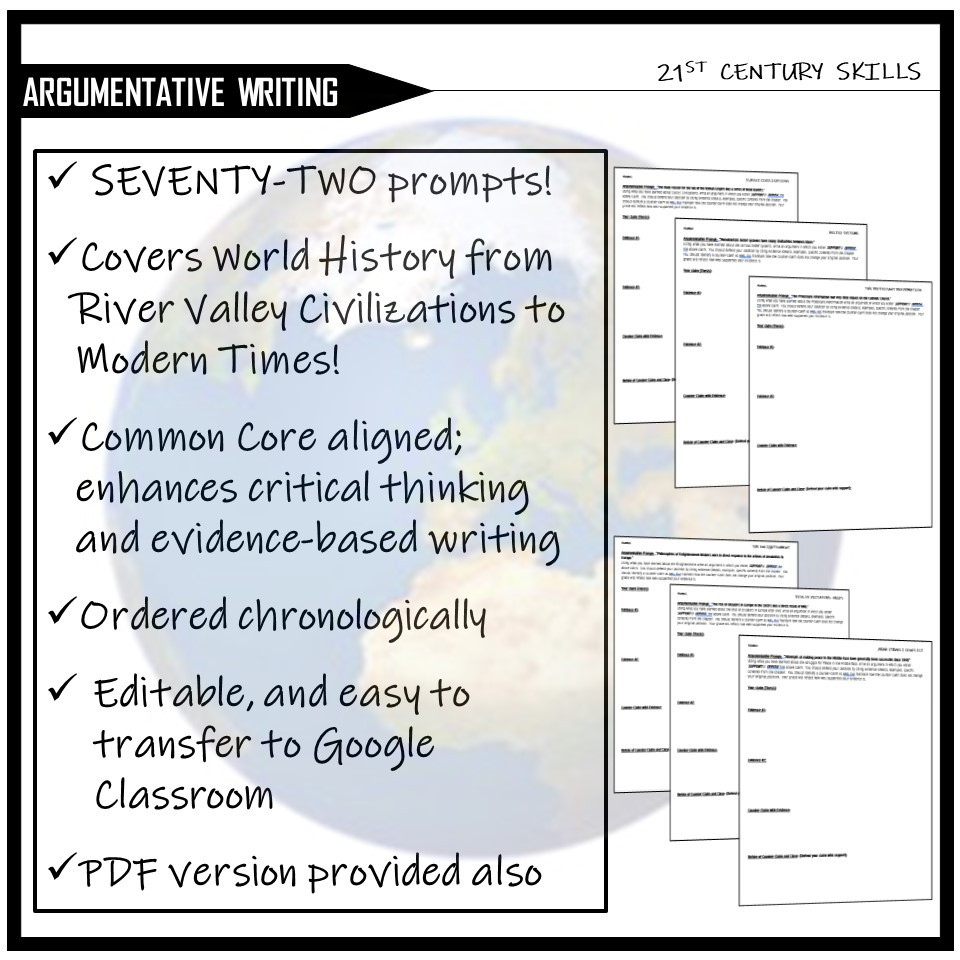 Argumentative Writing Prompts- WORLD HISTORY (Evidence-Based Writing)