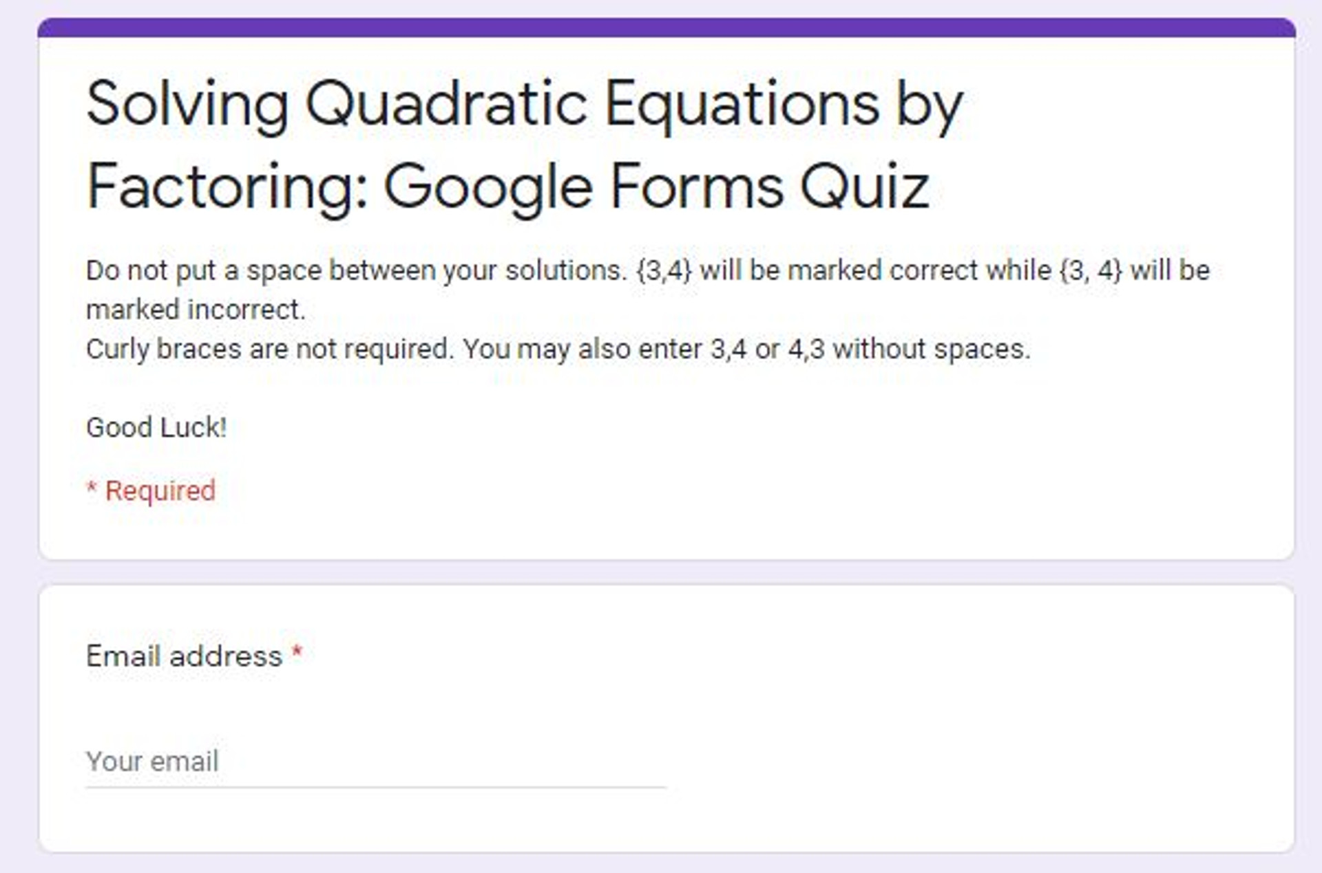 Solving Quadratic Equations using Square Roots: Google Forms Quiz - 20 ...